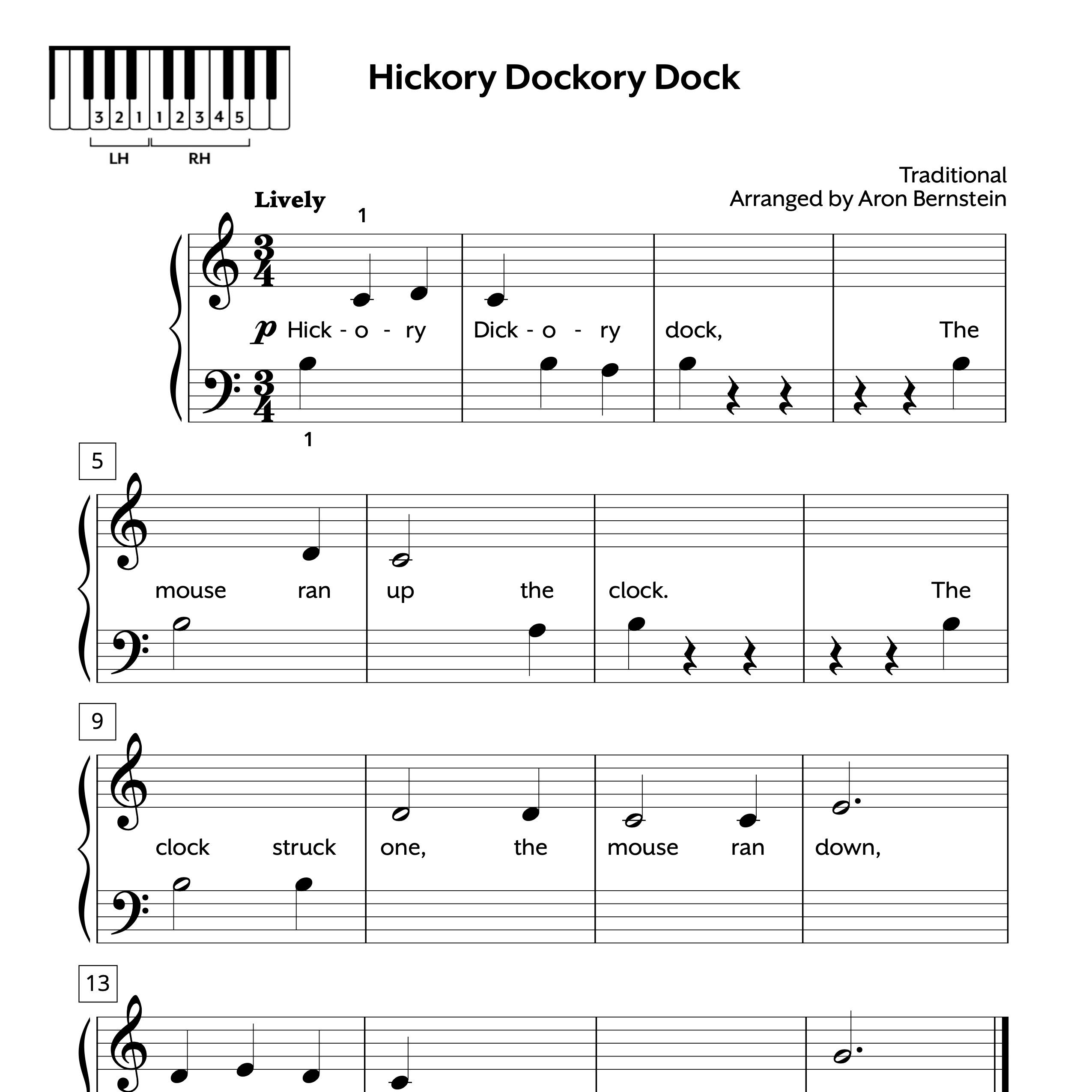 Hickory Dickory Dock Easy Sheet Music - Hoffman Academy