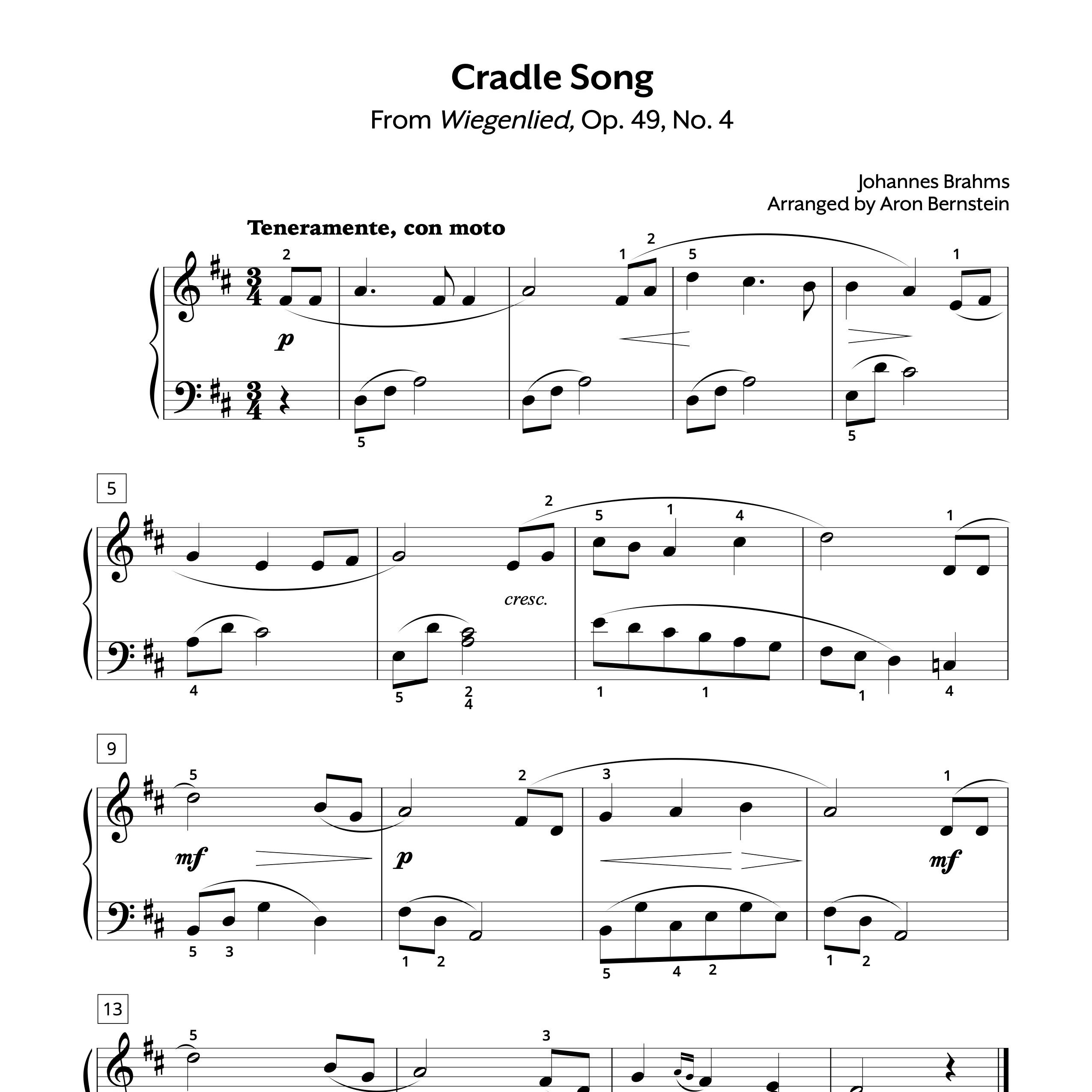 Brahms Cradle Song Piano Sheet Music - Hoffman Academy