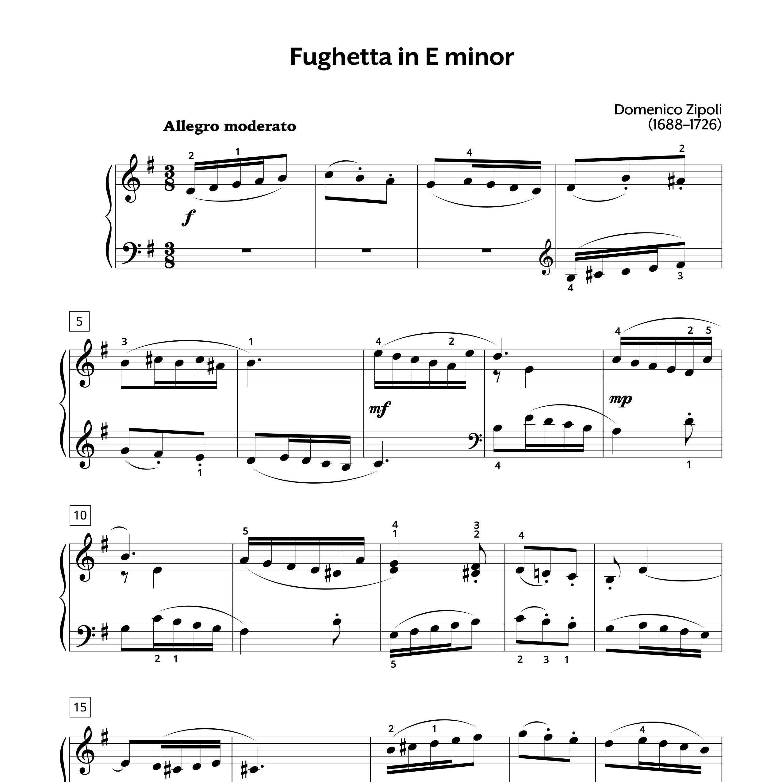 Piano Sheet Music Zipoli Fughetta in E minor Verso - Hoffman Academy